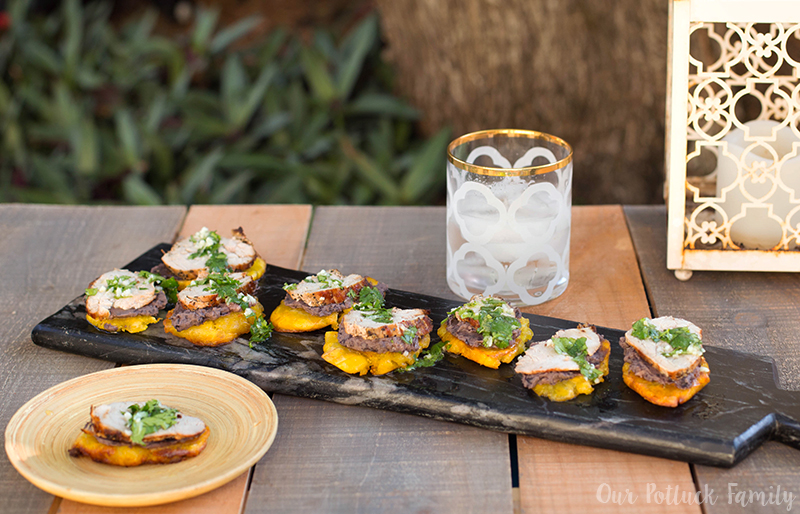 Pork and Tostones with Beans and Cilantro Sauce - Our Potluck Family